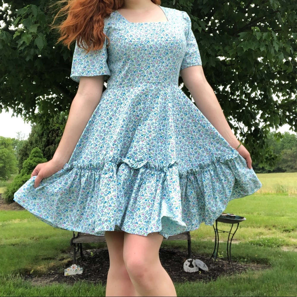 Handmade Vintage Blue Flower Square Dance Dress! - Gem